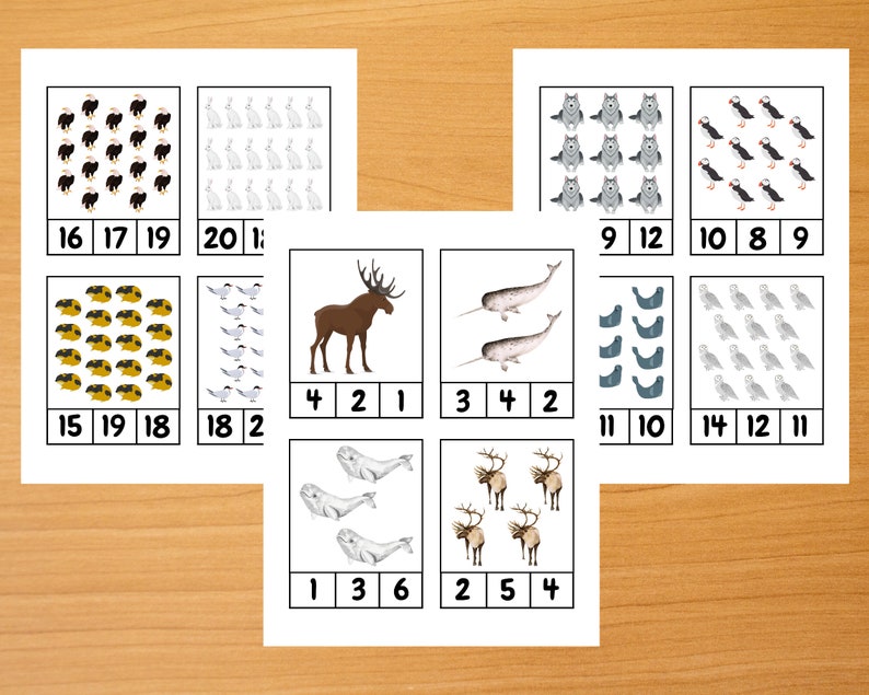 Polar Animals Count and Clip Cards Child Inspired - Etsy