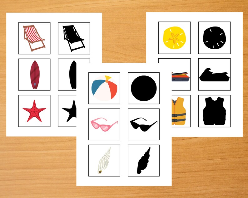 Beach Shadow Matching Cards Printable Digital Download Montessori ...