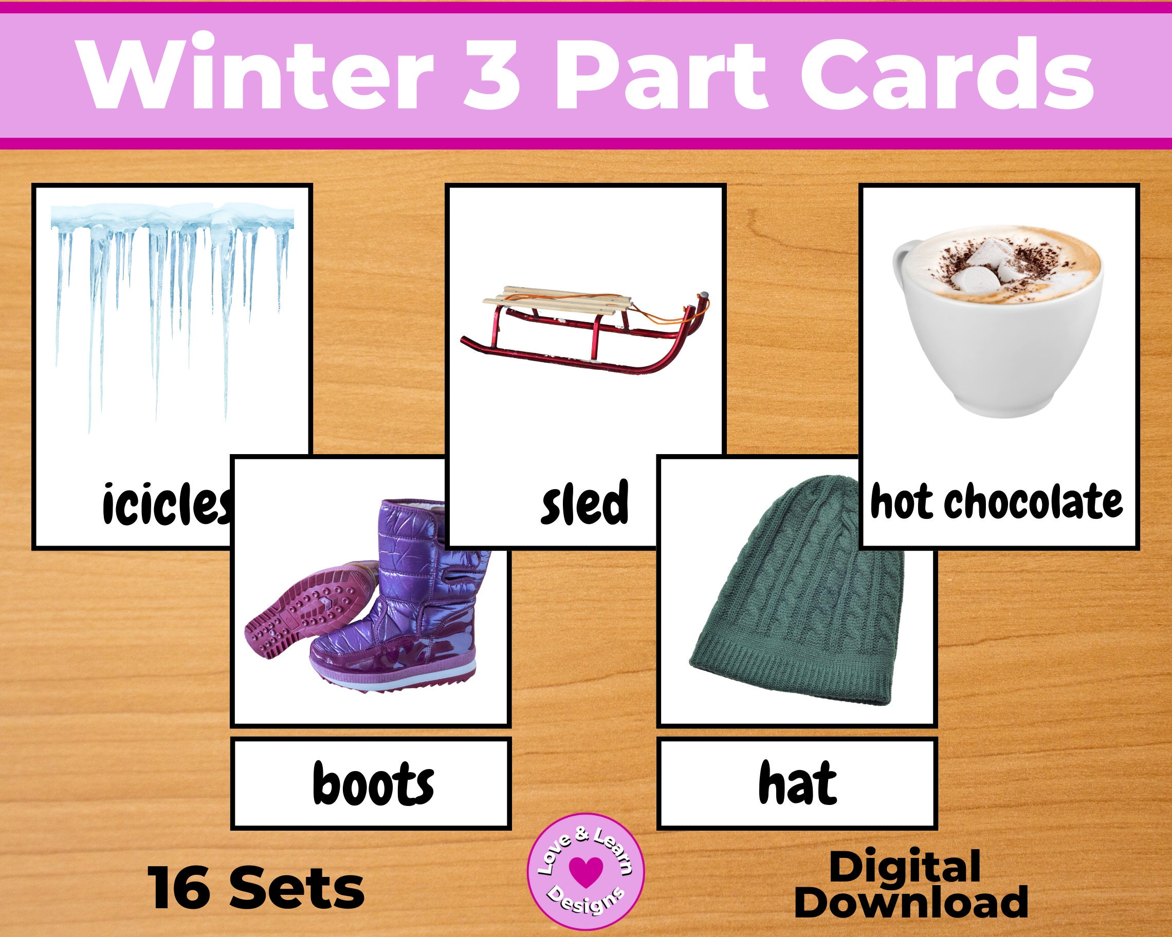 Winter 3 Part Cards Child Inspired Printable Educational Digital ...