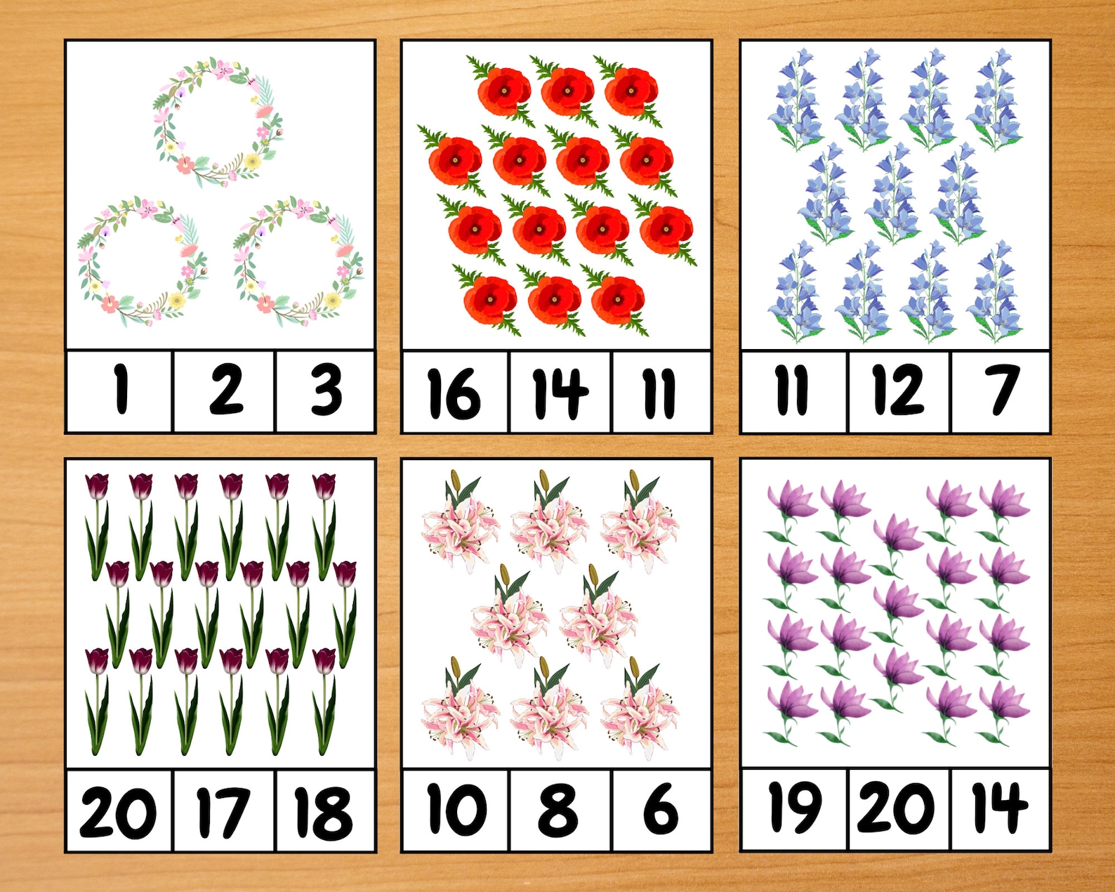 Flowers Count and Clip Cards| Printable Digital Download| Montessori ...