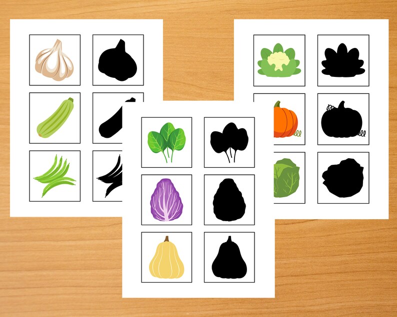 Vegetables Shadow Matching Cards Printable Digital Download| Montessori ...