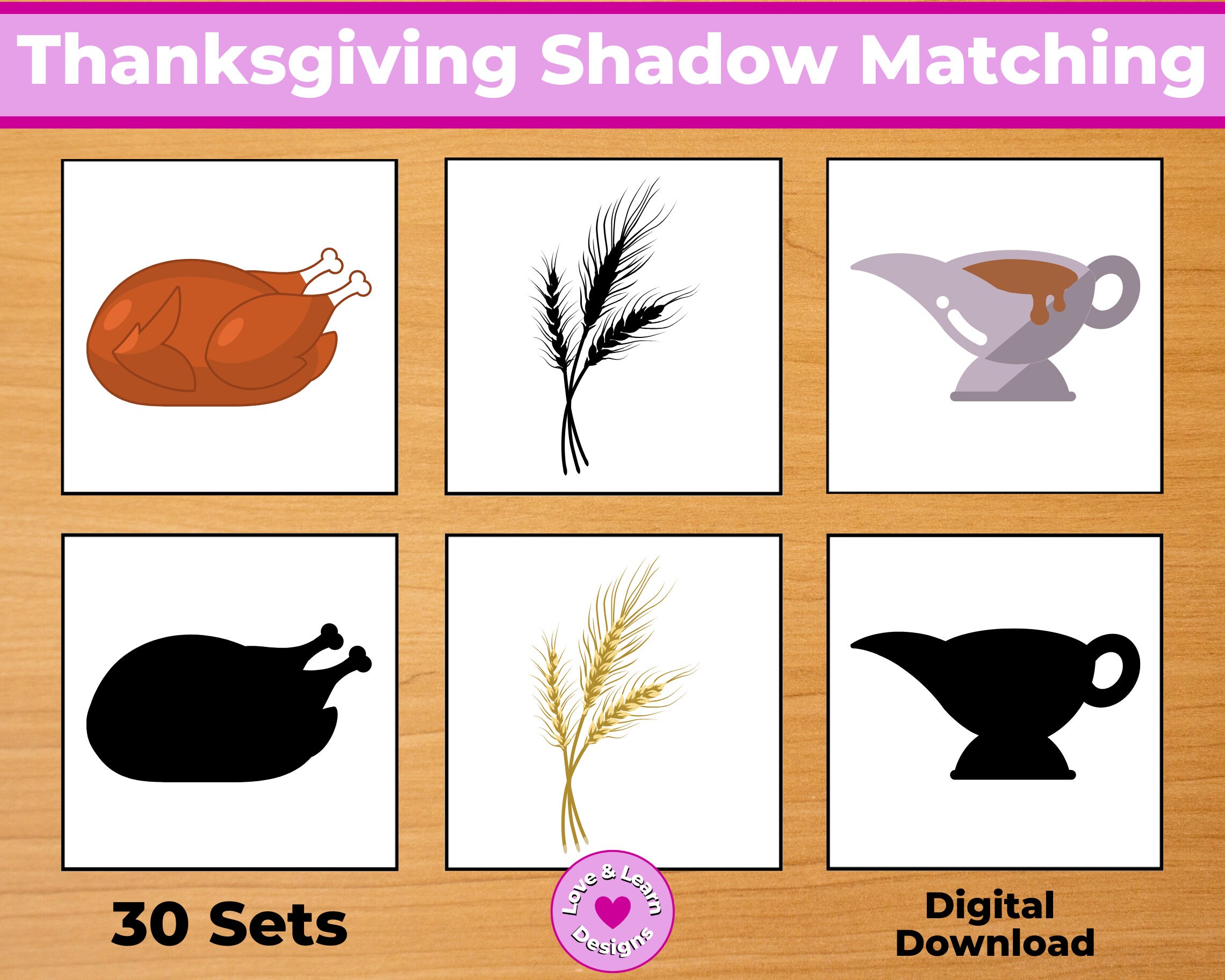 Thanksgiving Shadow Matching Cards| Child Inspired Printables| Digital ...