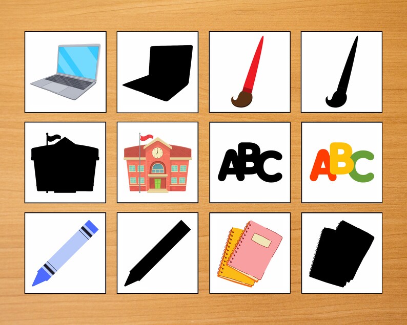 School Shadow Matching Cards| Child Inspired Printables| Digital ...