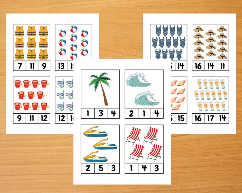 Beach Count and Clip Cards Printable Digital Download - Etsy