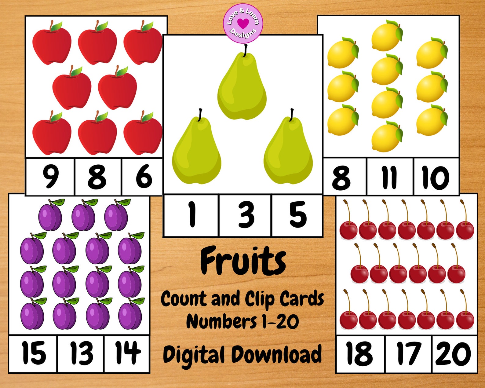 Fruits Count and Clip Cards| Printable Digital Download| Montessori ...