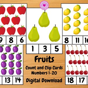 Fruits Count and Clip Cards| Printable Digital Download| Montessori ...