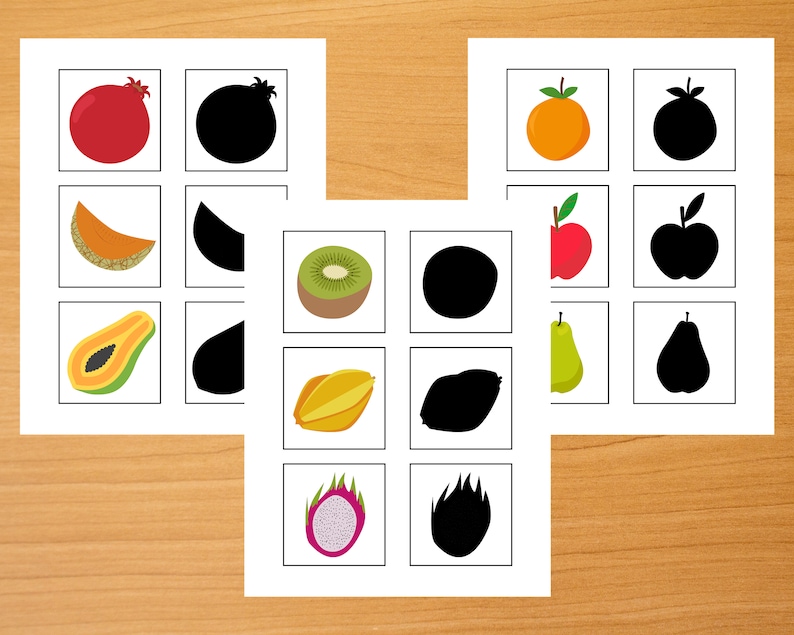 Fruits Shadow Matching Cards Printable Digital Download Montessori ...