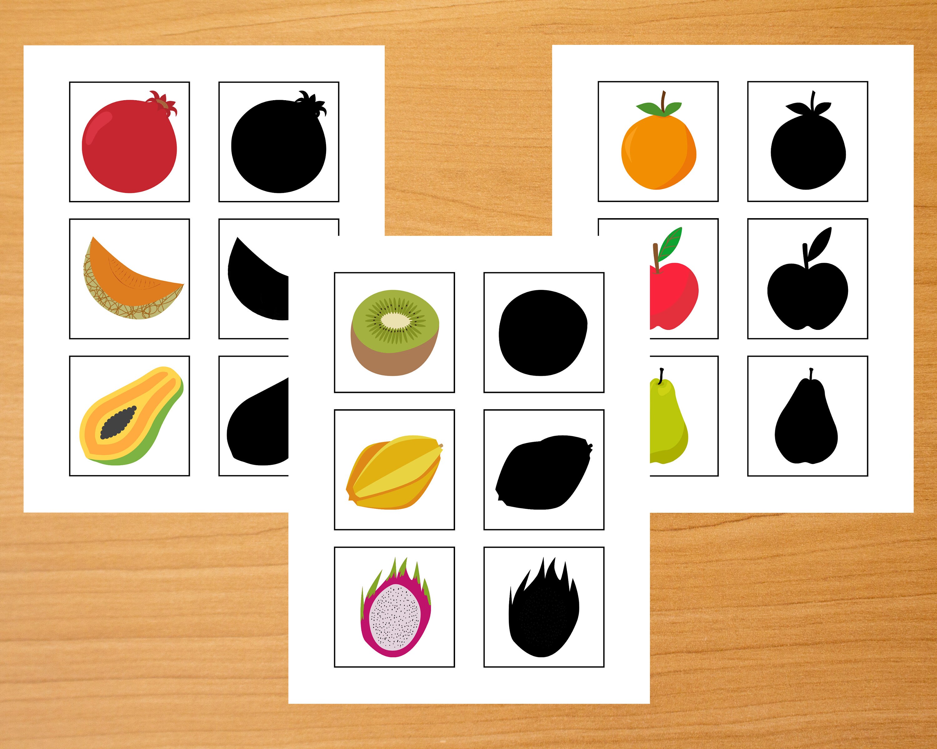 Fruits Shadow Matching Cards Printable Digital Download Montessori ...