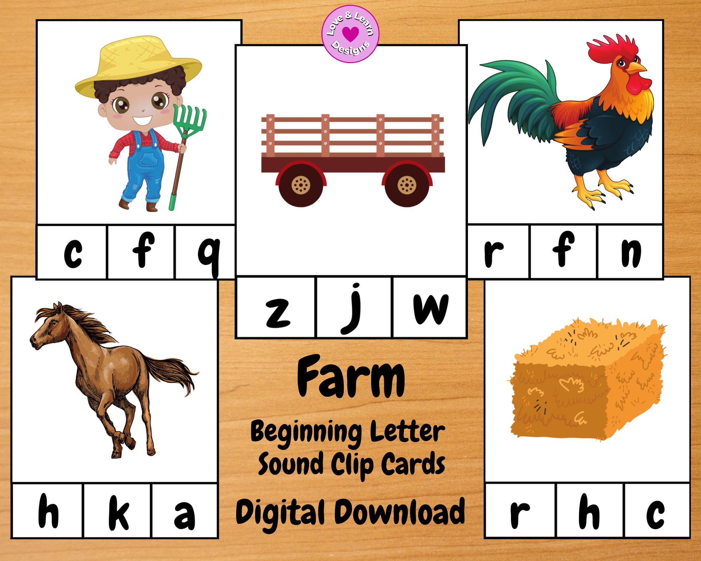 Farm Beginning Letter Sound Clip Cards| Printable Digital Download ...