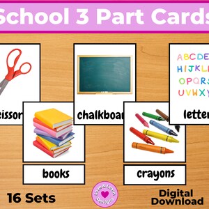 School Theme 3 Part Cards| Printable Digital Download| Montessori ...