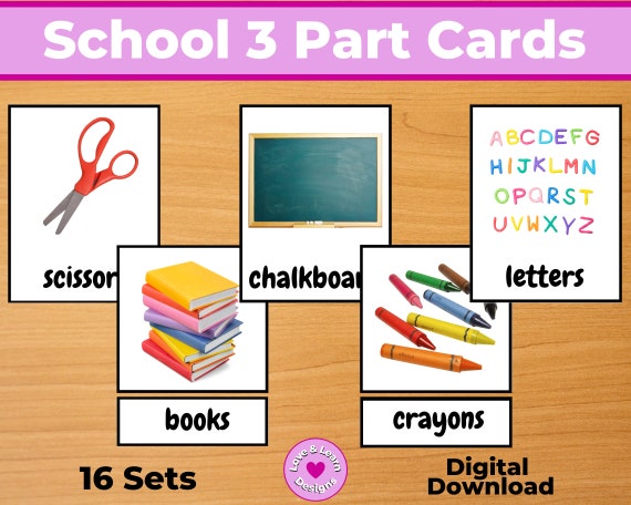 School Theme 3 Part Cards Printable Digital Download - Etsy