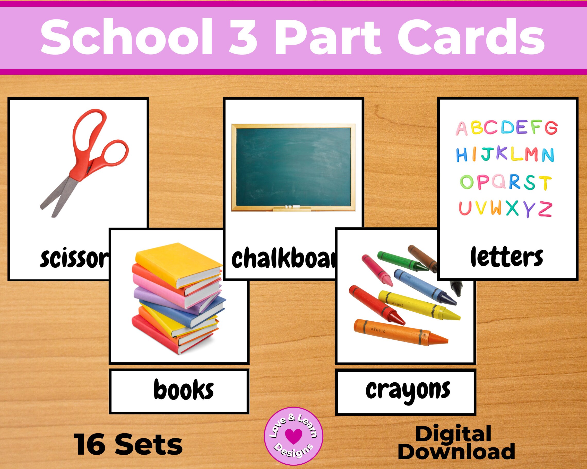 School Theme 3 Part Cards Printable Digital Download Montessori ...