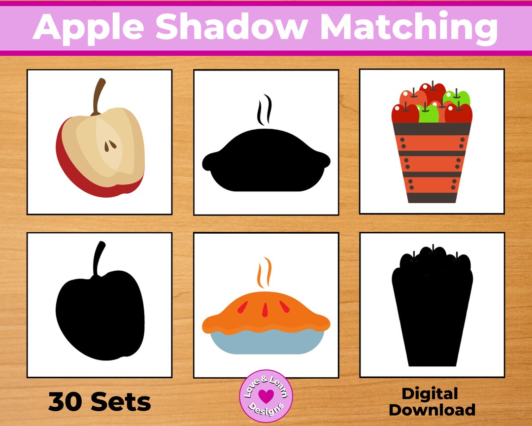 Apples Shadow Matching Cards| Child Inspired Printables| Digital ...