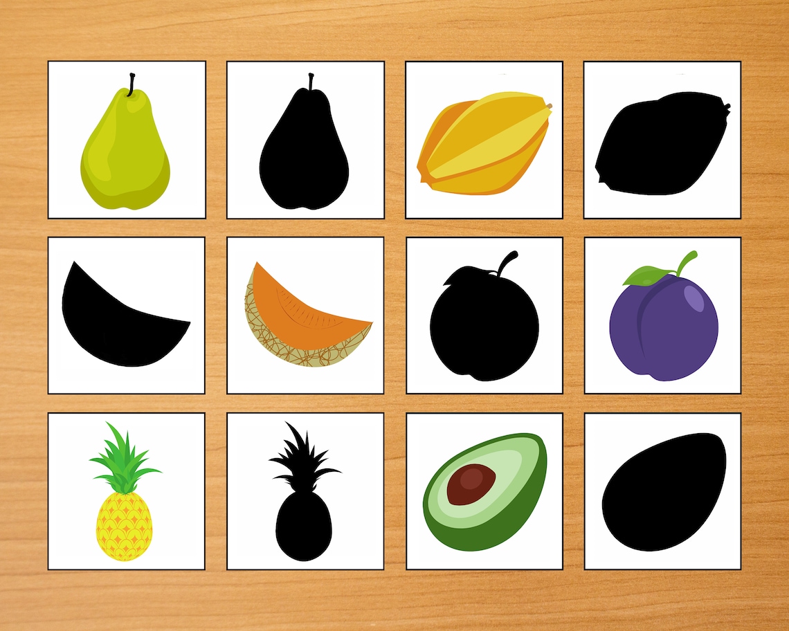 Fruits Shadow Matching Cards Printable Digital Download Montessori ...