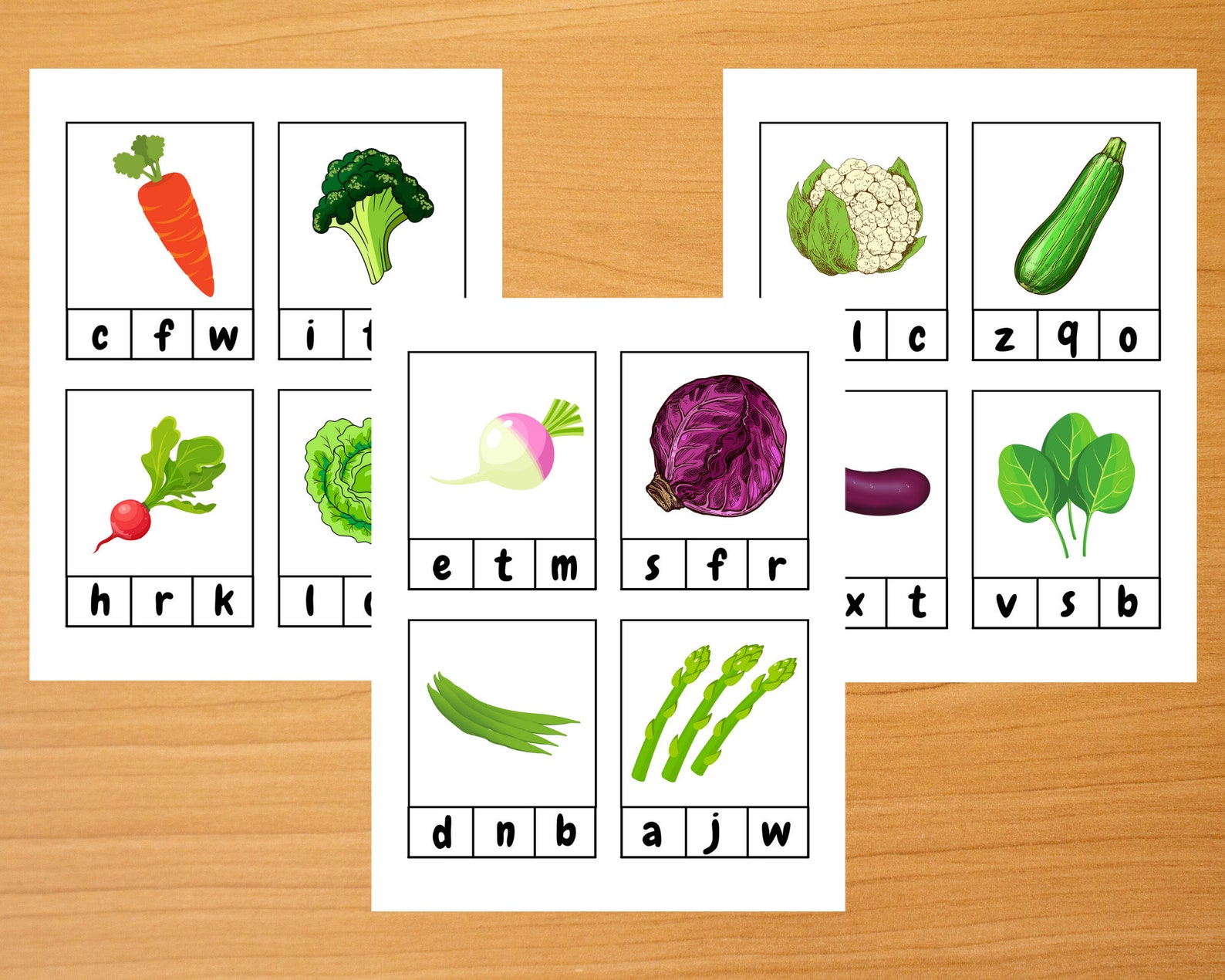 Vegetables Beginning Letter Sound Clip Cards| Printable Digital ...