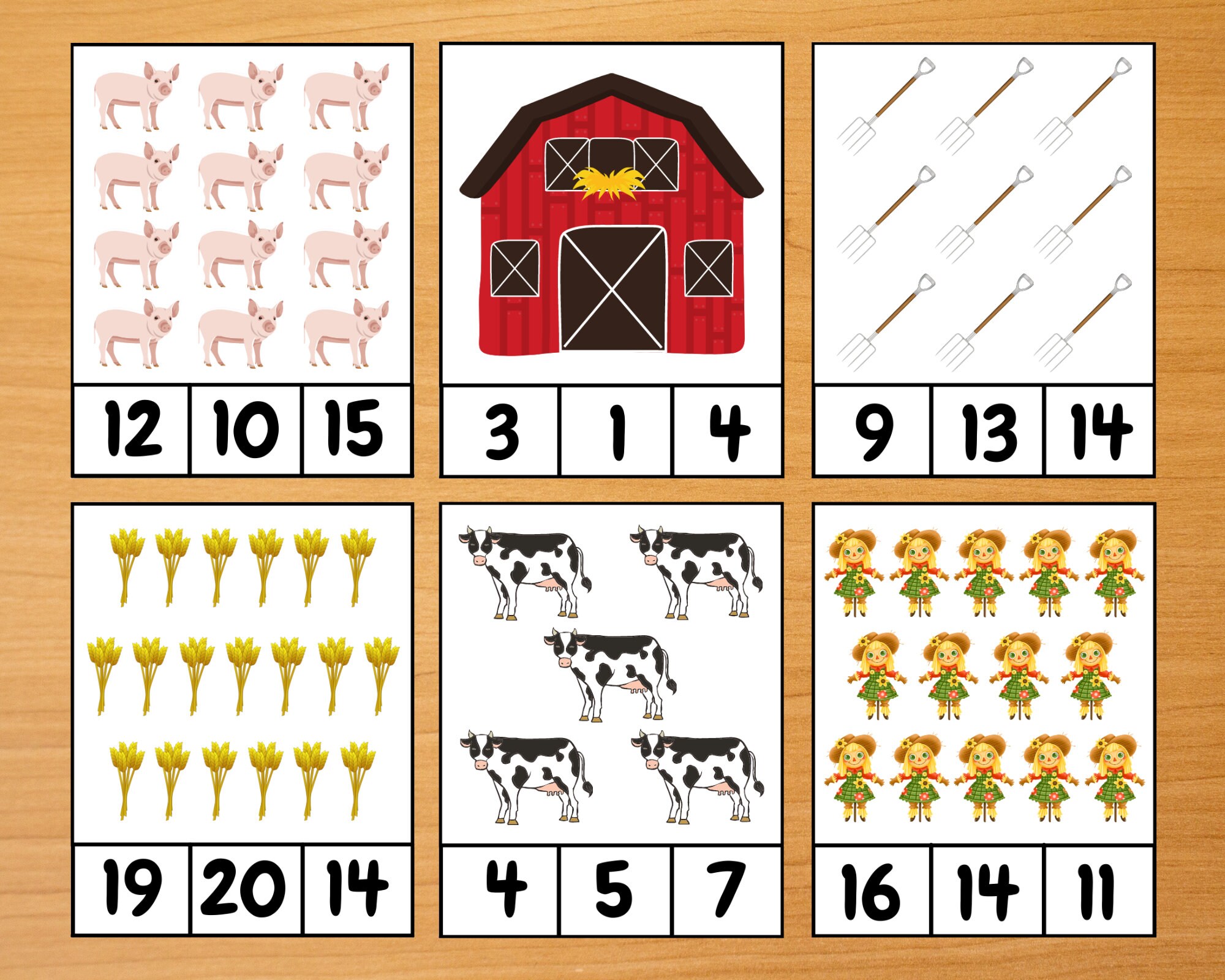 Farm Count and Clip Cards| Child Inspired Printable| Digital Download ...