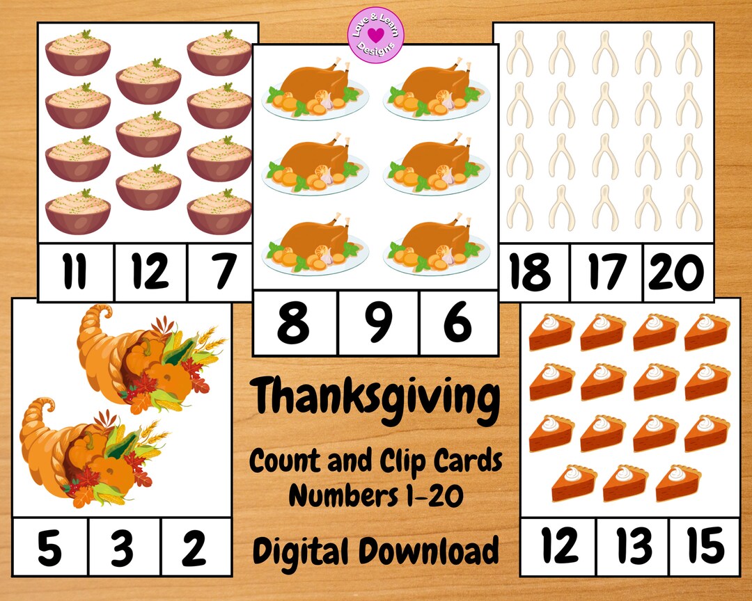 Thanksgiving Count and Clip Cards| Child Inspired Printables| Digital ...