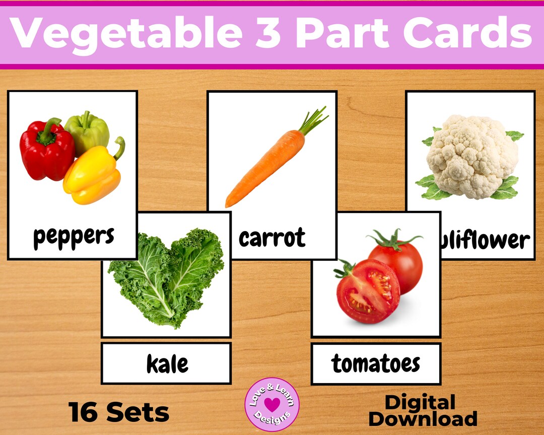 Vegetables Theme 3 Part Cards| Printable Digital Download| Montessori ...