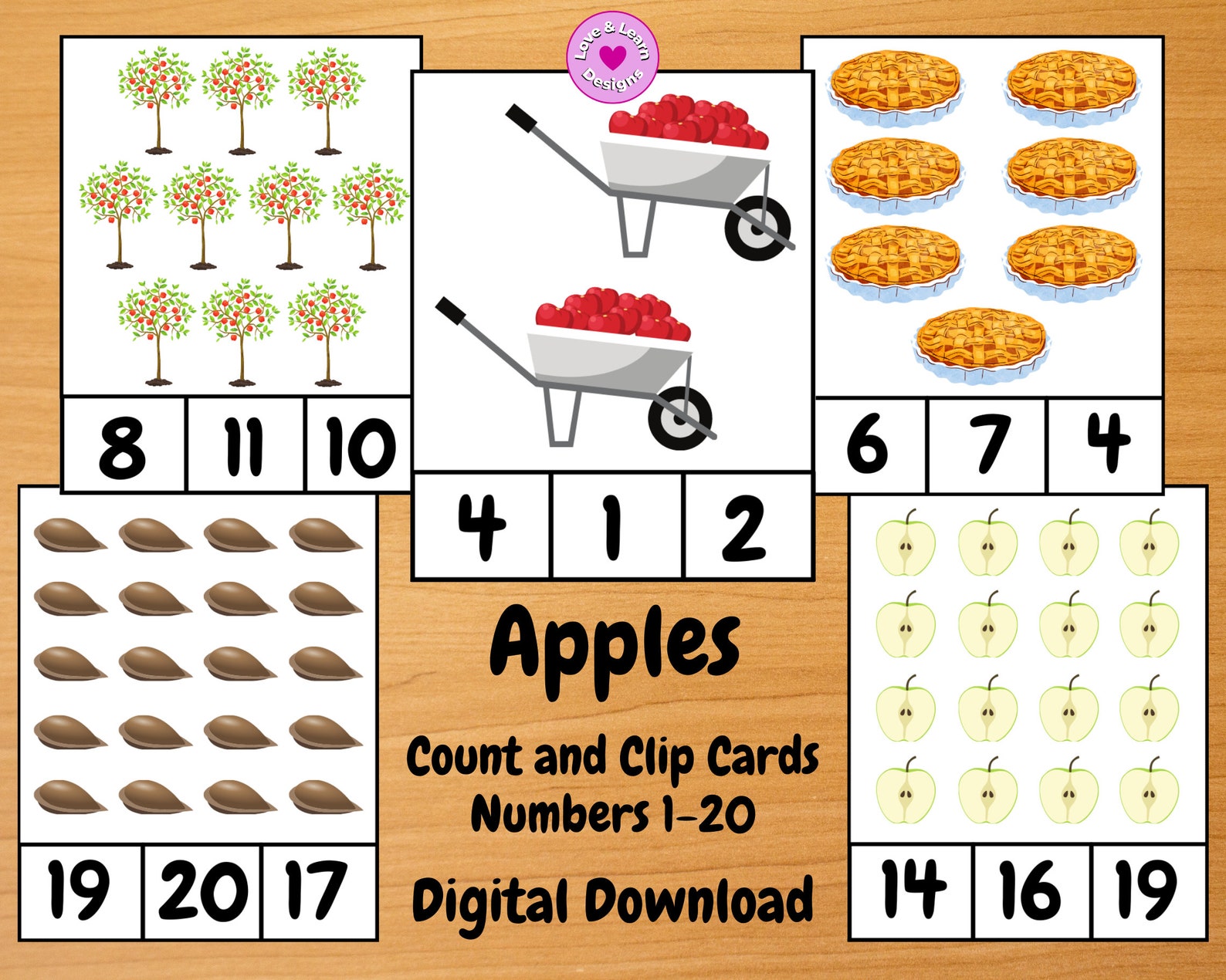 Apples Count and Clip Cards Printable Digital Download Montessori ...