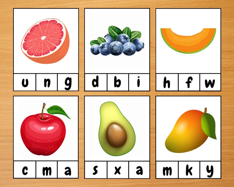 Fruit Beginning Letter Sound Clip Cards Printable Digital - Etsy
