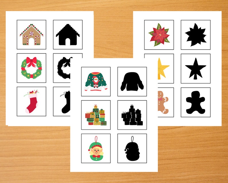 Christmas Shadow Matching Cards| Child Inspired Printables| Digital ...