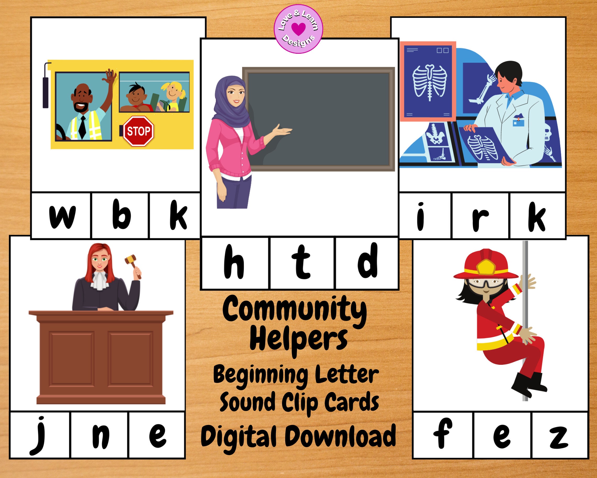 Community Helpers Beginning Letter Sound Clip Cards| Printable Digital ...