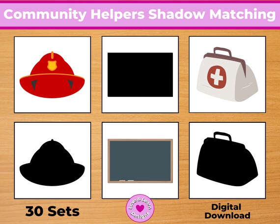 Community Helpers Shadow Matching Cards Child Inspired - Etsy
