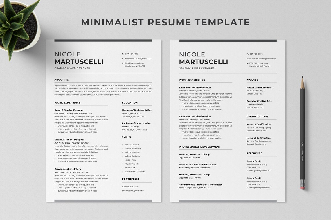 Modern Resume Template Word Doc Two-page Template With a - Etsy
