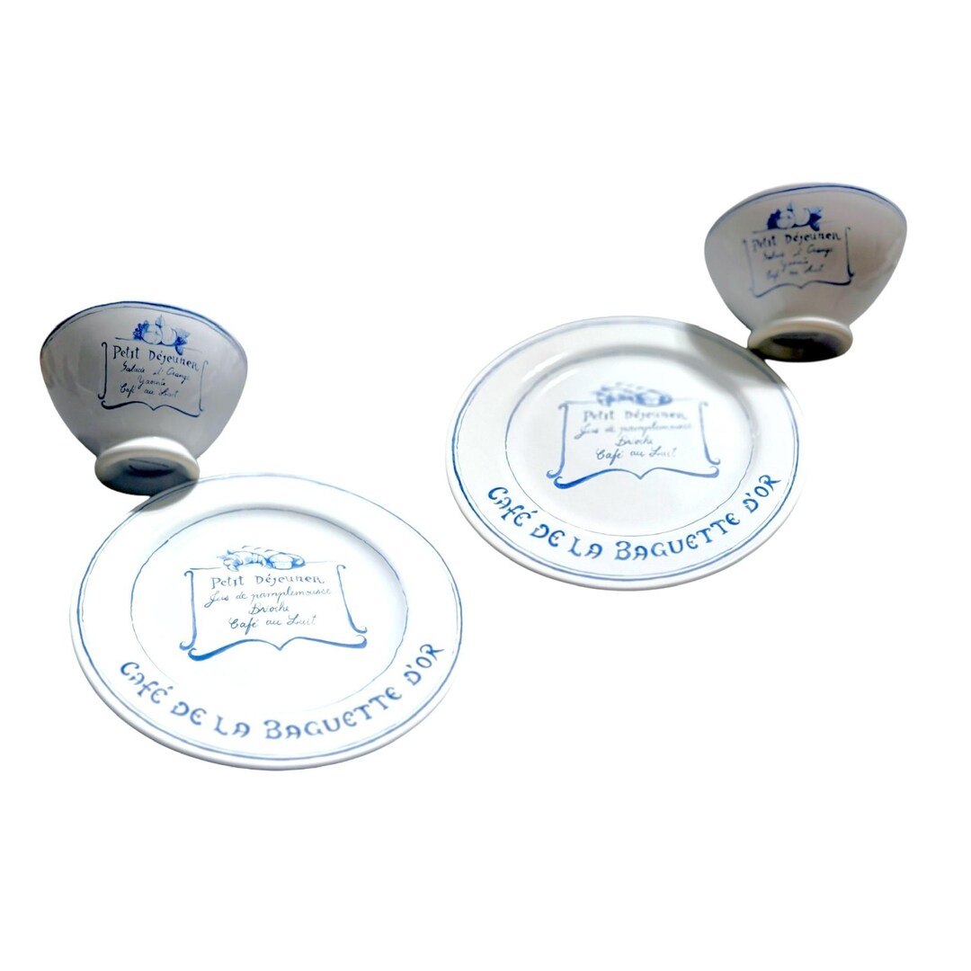 Williams Sonoma French Bistro Bowls and Plates Set Ceramic White & Blue ...