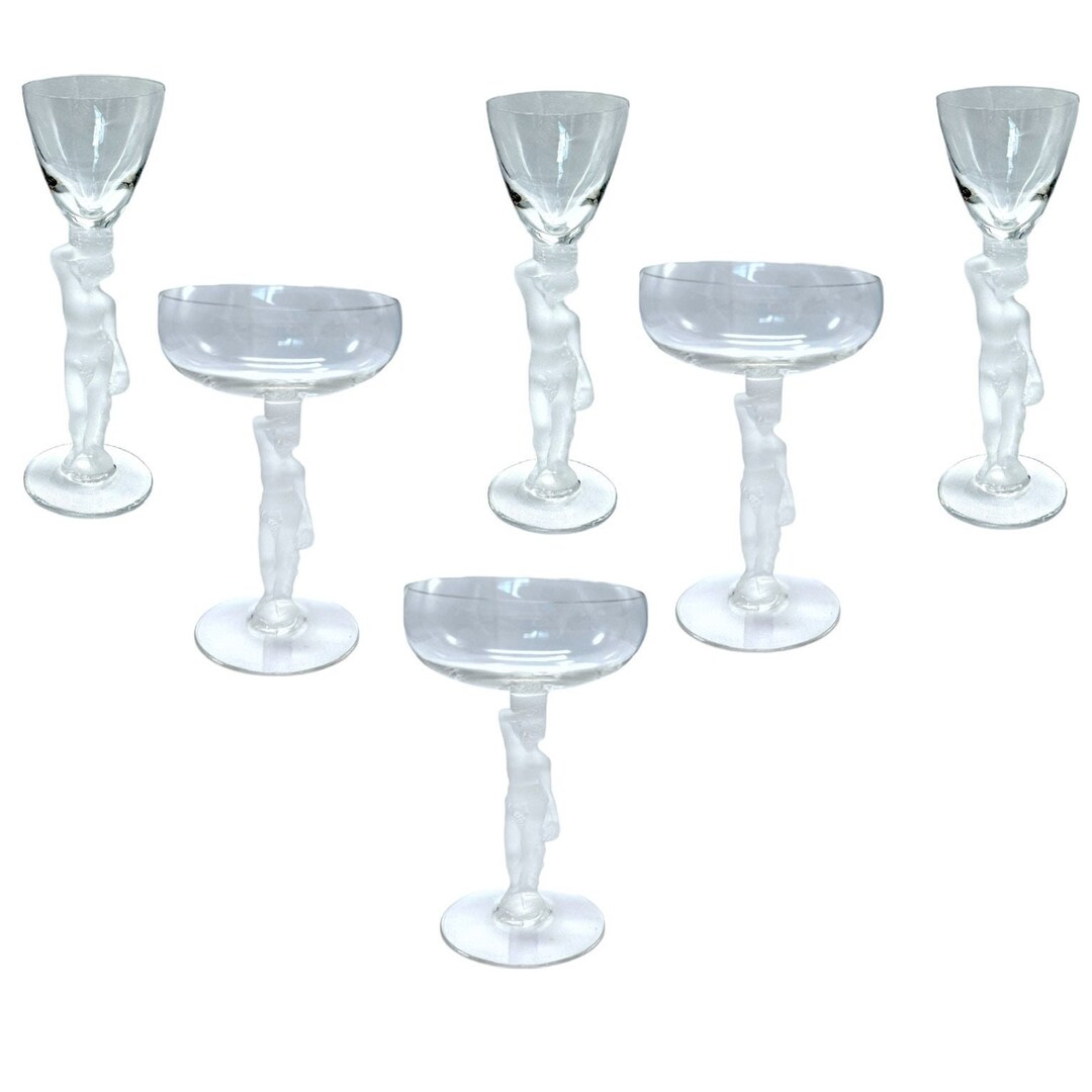 Vintage French Bayel Crystal Bacchus Champagne Coupes & Cordial/liqueur ...