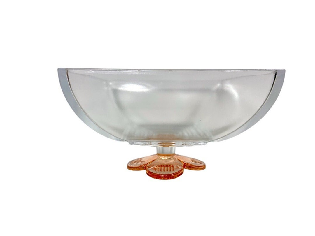 Vintage Art Deco Styled Clear Glass Square Compote Bowl With Pink ...