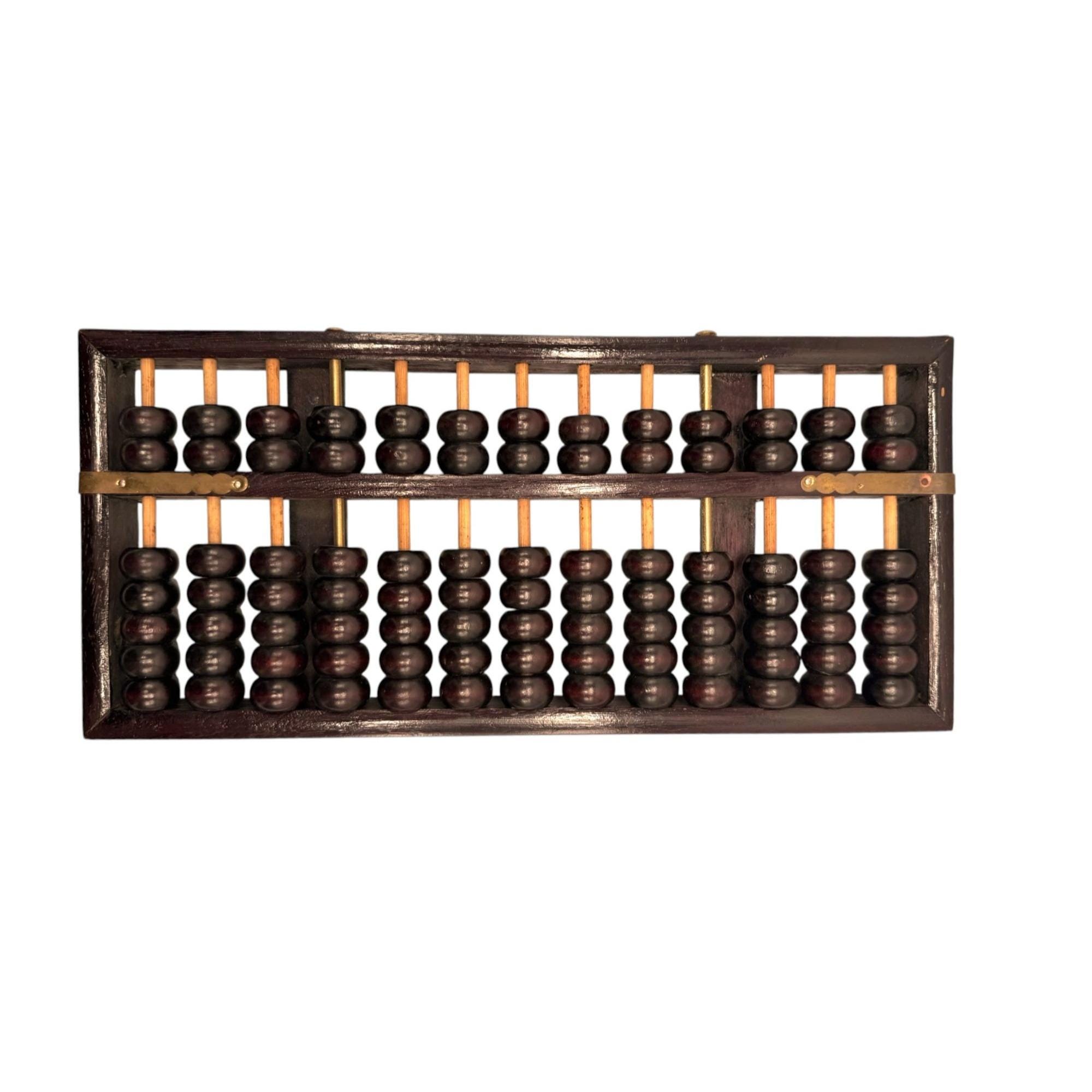 Vintage Wooden Abacus 14" Traditional Chinese Counting Tool With Brass ...