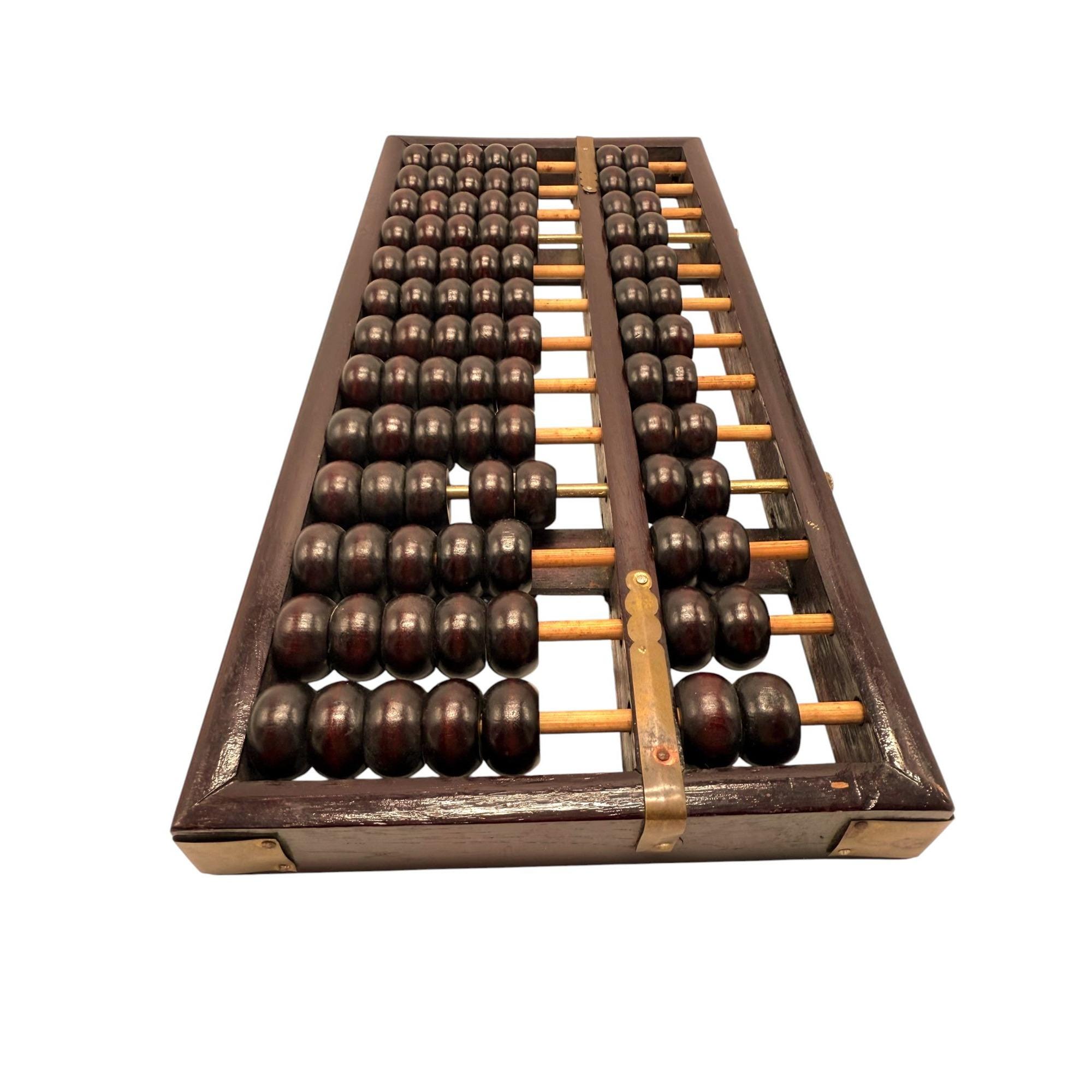 Vintage Wooden Abacus 14" Traditional Chinese Counting Tool With Brass ...