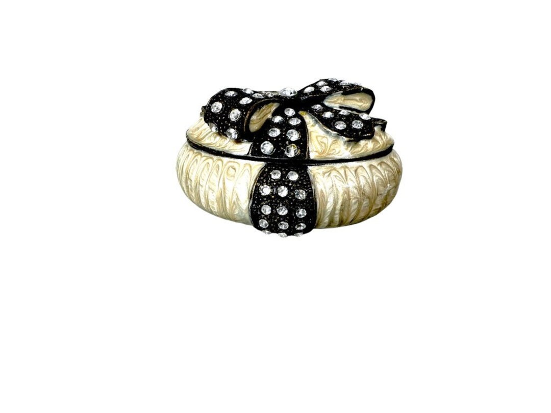 Vintage Bombay Bronze Crystal Enamel Cream Bow Hinged Trinket Box - Etsy