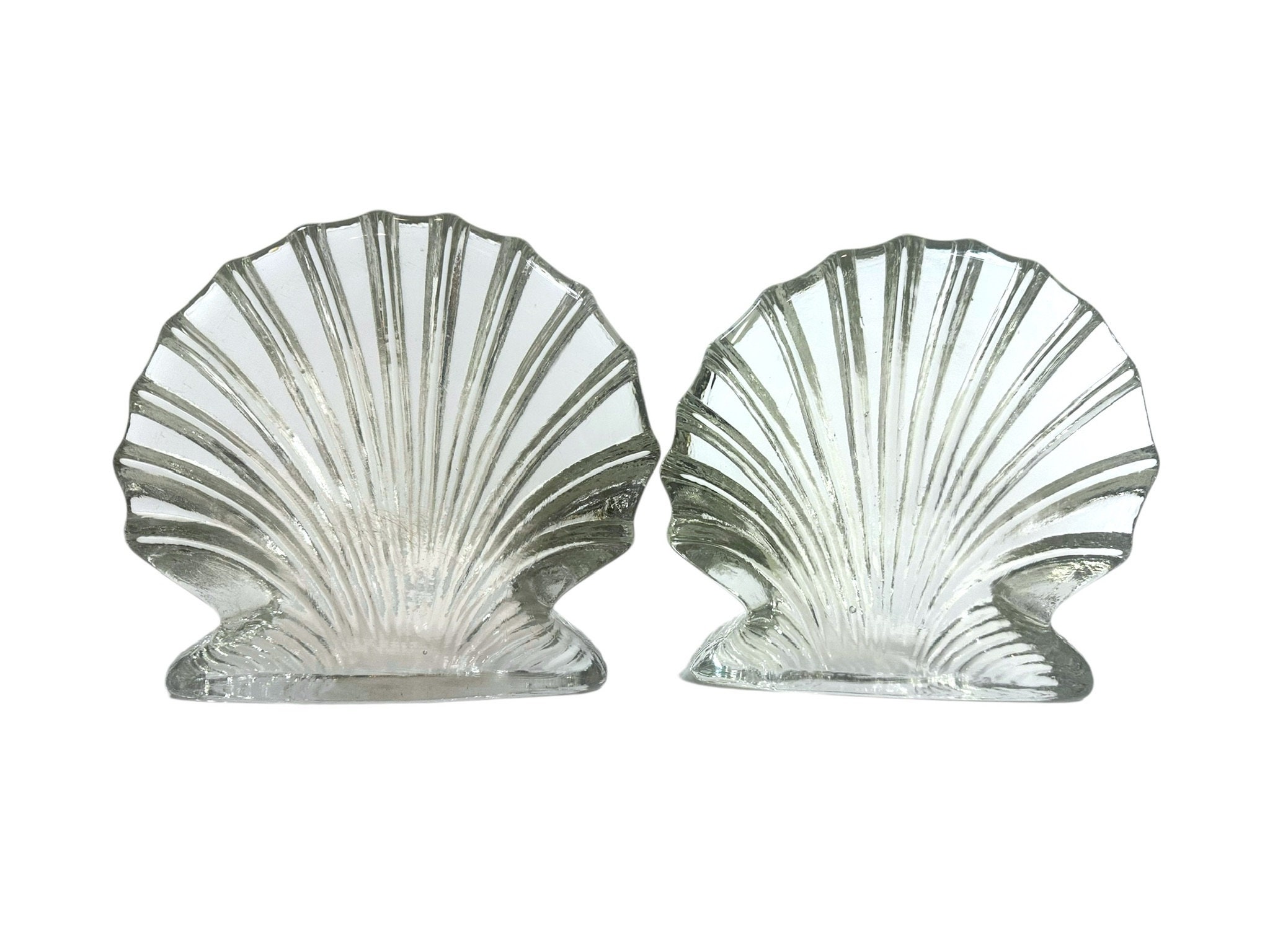 Vintage Blenko Art Glass Clear Scallop Clam Shell Bookends Set of 2 - Etsy