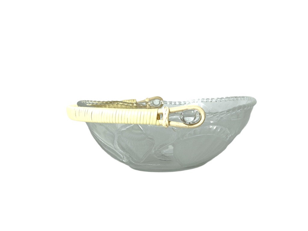 Vintage Aderia Glass Nautilus Pattern Oval Embossed Seashell Clear ...