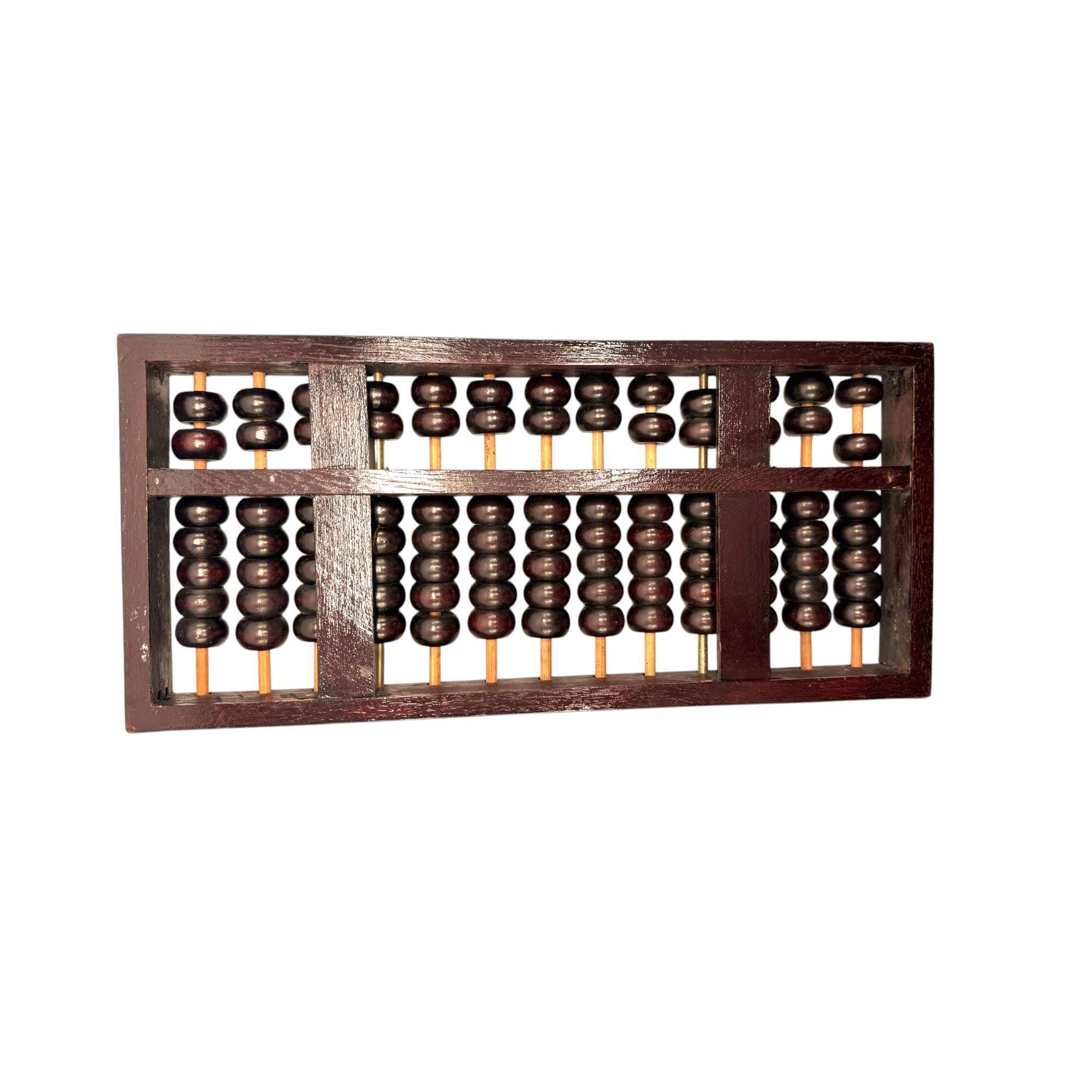 Vintage Wooden Abacus 14" Traditional Chinese Counting Tool With Brass ...