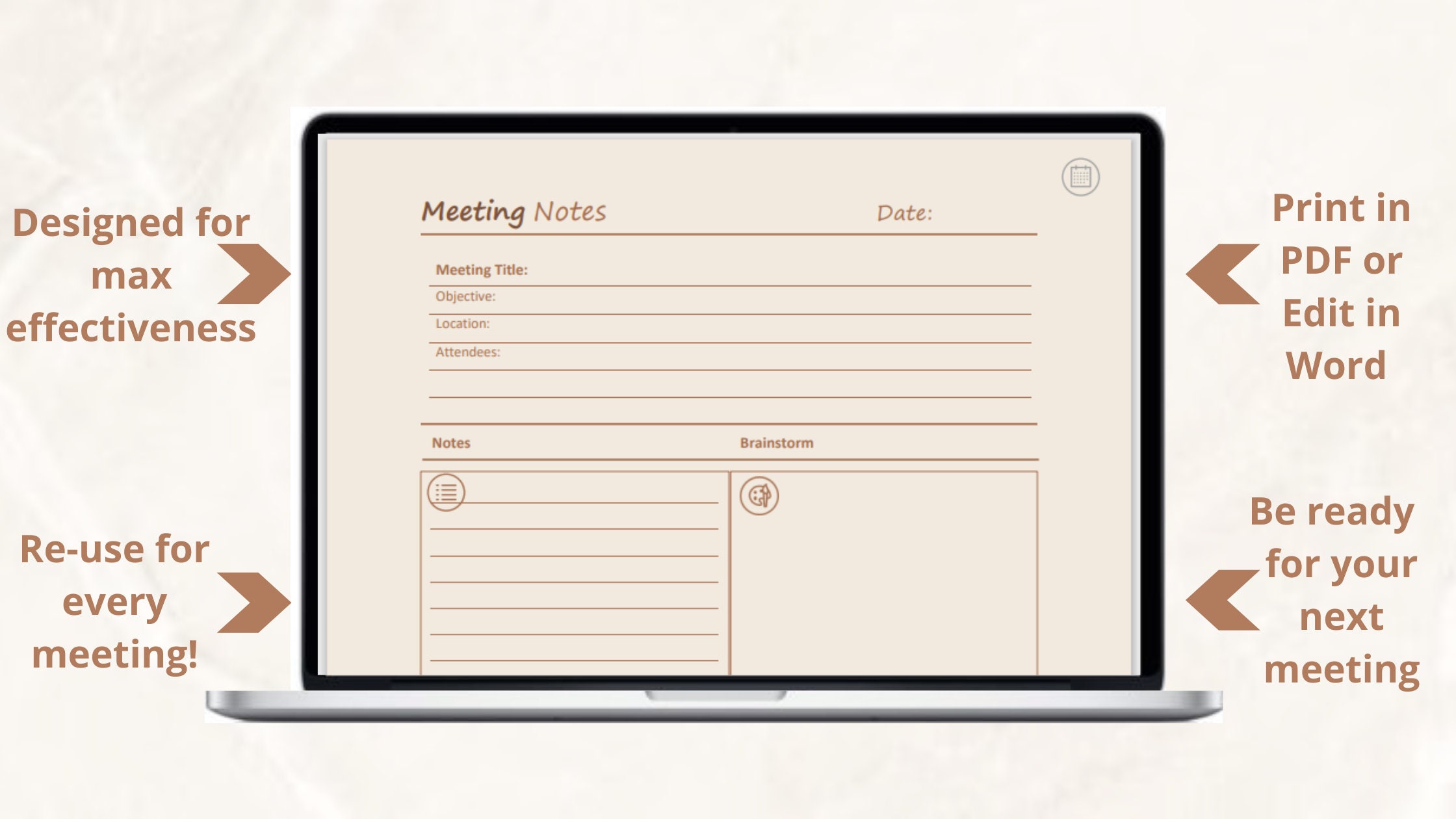 Meeting Notes, Editable and Printable Work Organizer, Daily Weekly Work ...
