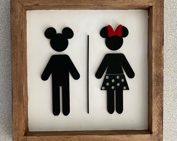 Mickey and Minnie Inspired Bathroom Sign - Etsy