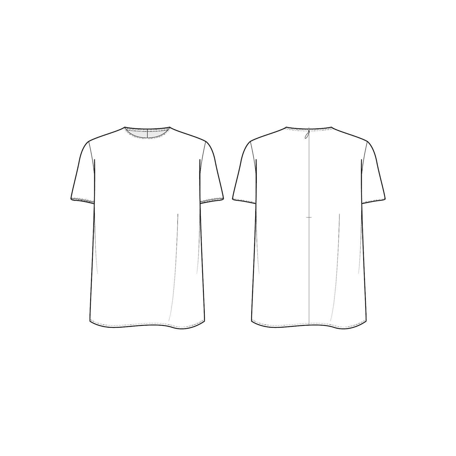 Fashion Technical Flat Sketch Women's Woven Tee Fashion Vector Sketch ...
