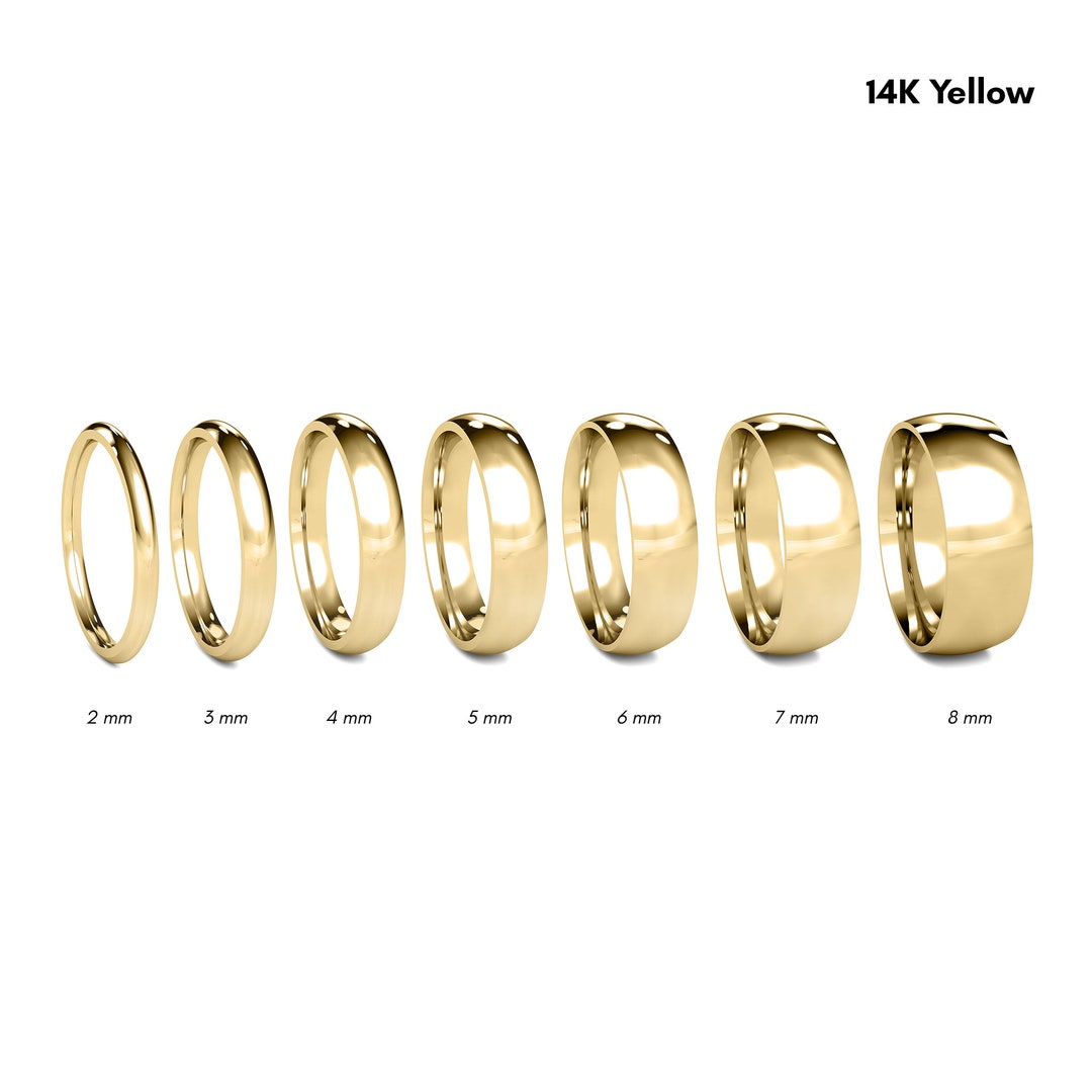 14k Yellow Gold Low Dome Wedding Band - Women's Men's Gold Wedding Band - Classic Gold Ring ...