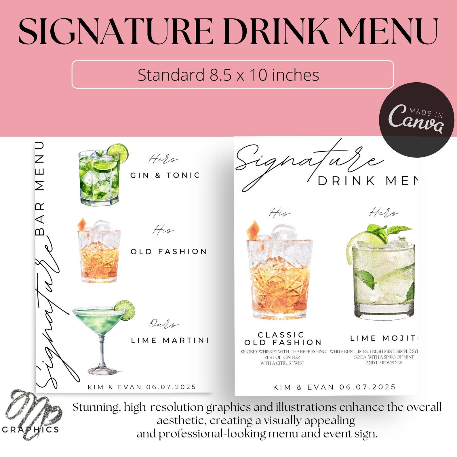 Minimalist Bar Menu Template Bundle, Signature Drink Sign ,modern ...