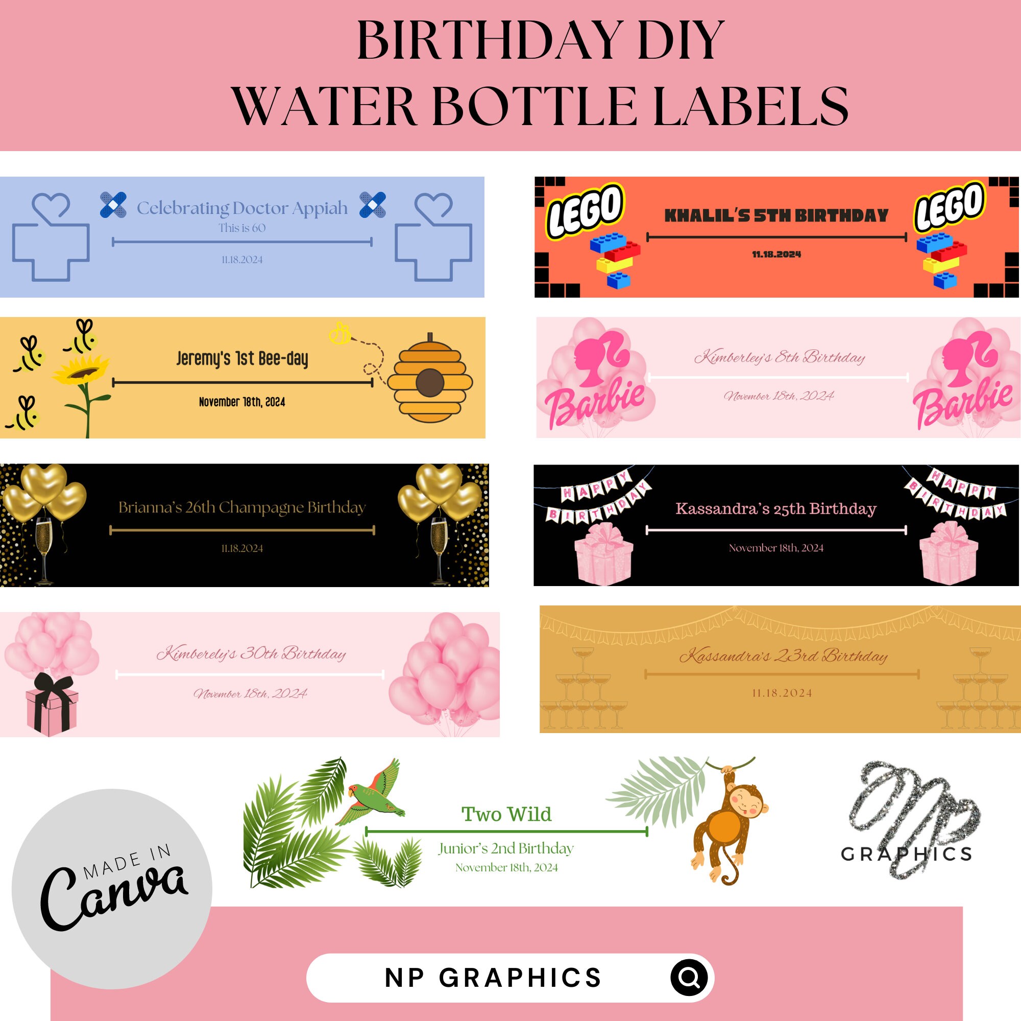 Birthday Water Bottle Label Template Editable and Personalized Event ...