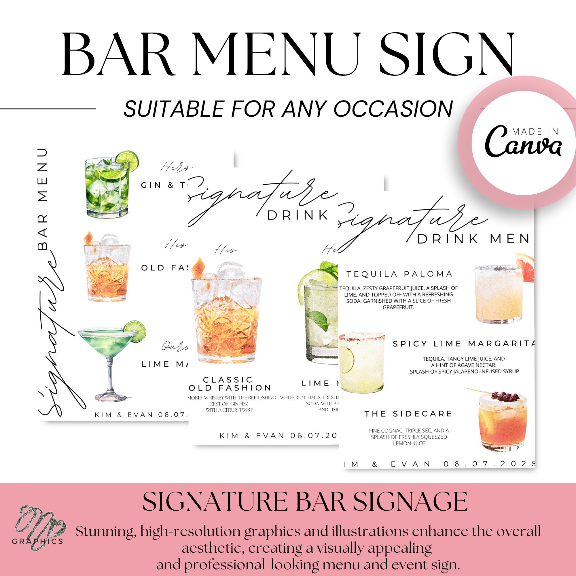Minimalist Bar Menu Template Bundle, Signature Drink Sign ,modern ...