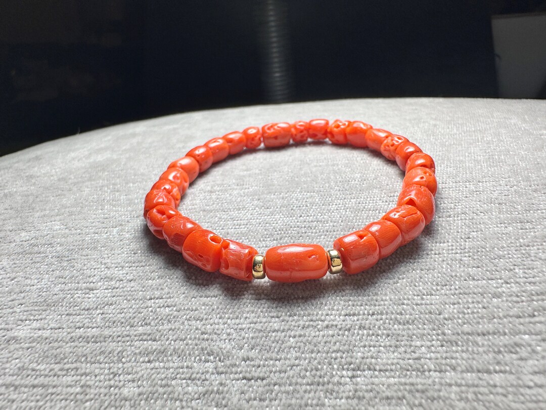 Authentic Sardinian Coral Beaded Bracelet With 925 Silver Gold Filled ...