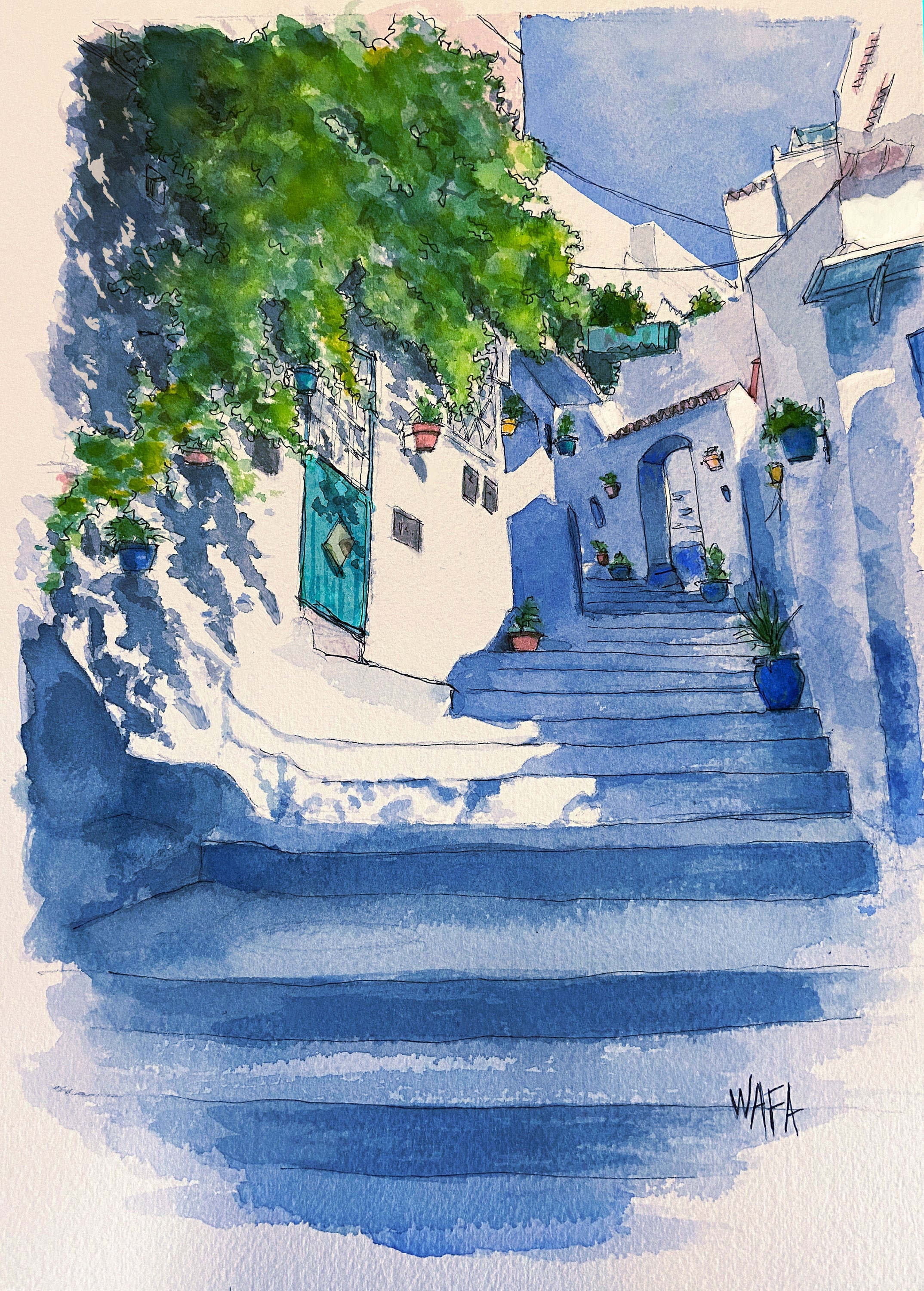 Moroccan Blue Perspective Limited Edition Watercolor Giclée - Etsy