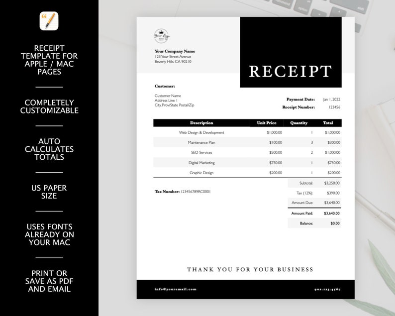 Business Receipt Template for Pages mac Apple Iwork - Etsy UK
