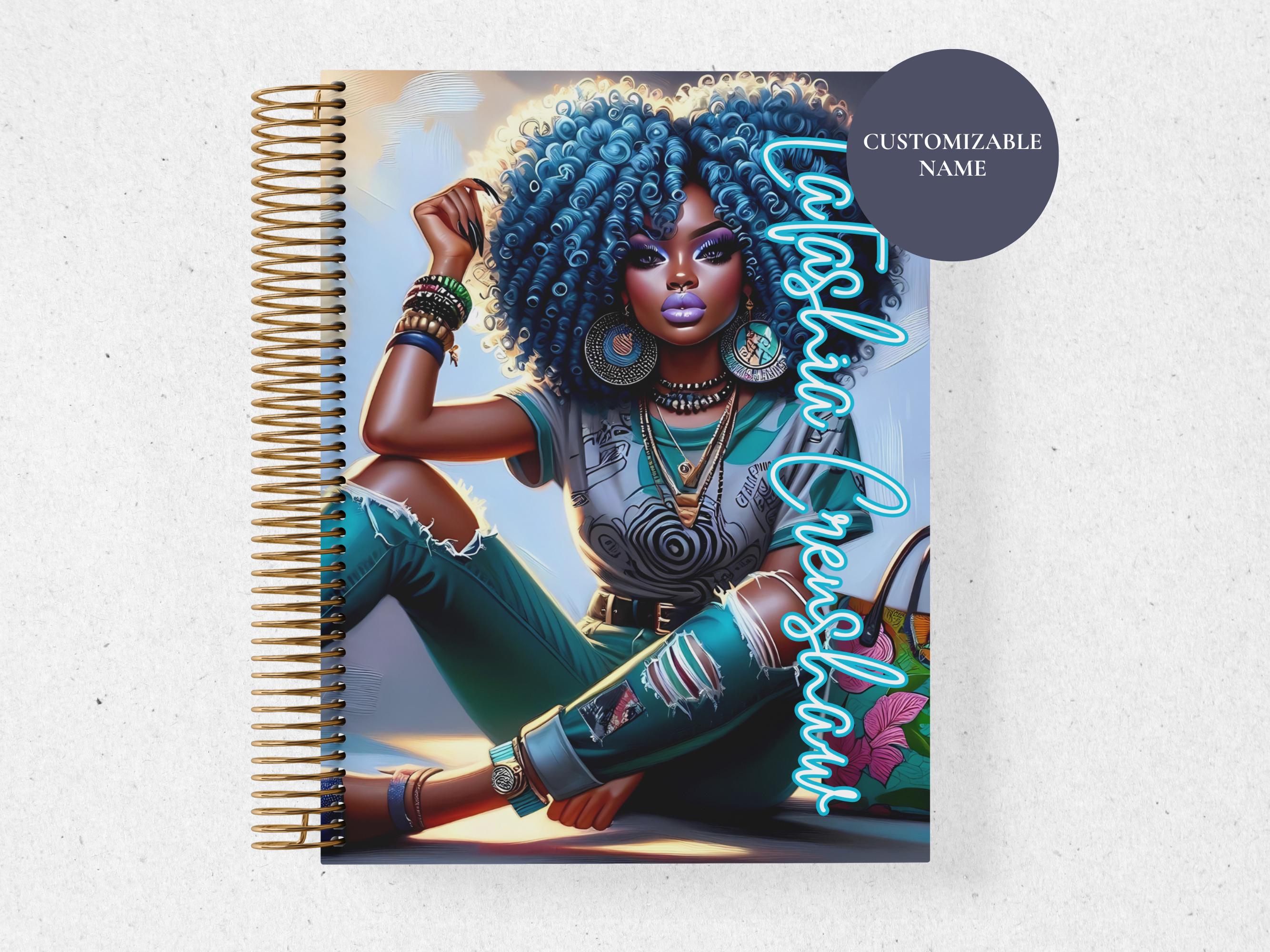 Black Woman Afro Spiral Notebook, Black Woman Journal, Ruled Line Black ...