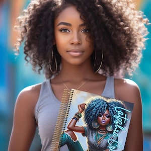 Black Woman Afro Spiral Notebook, Black Woman Journal, Ruled Line Black ...