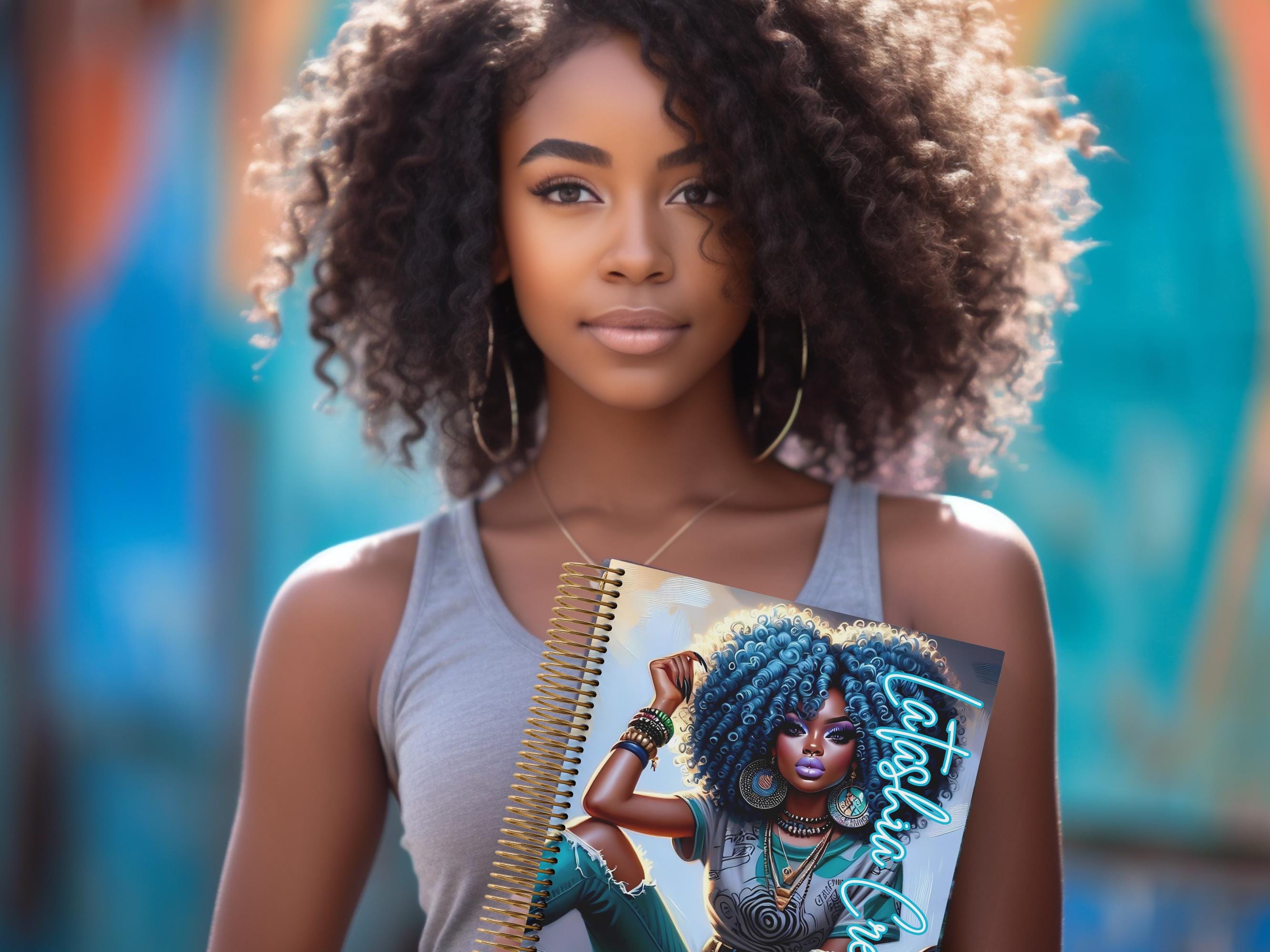 Black Woman Afro Spiral Notebook, Black Woman Journal, Ruled Line Black ...